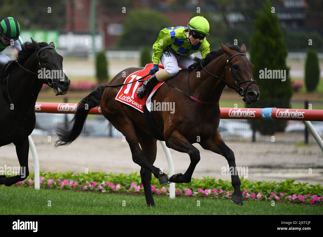 Jockey Jessica Eaton (right) rides Catching Beams to victory in race 2 ...