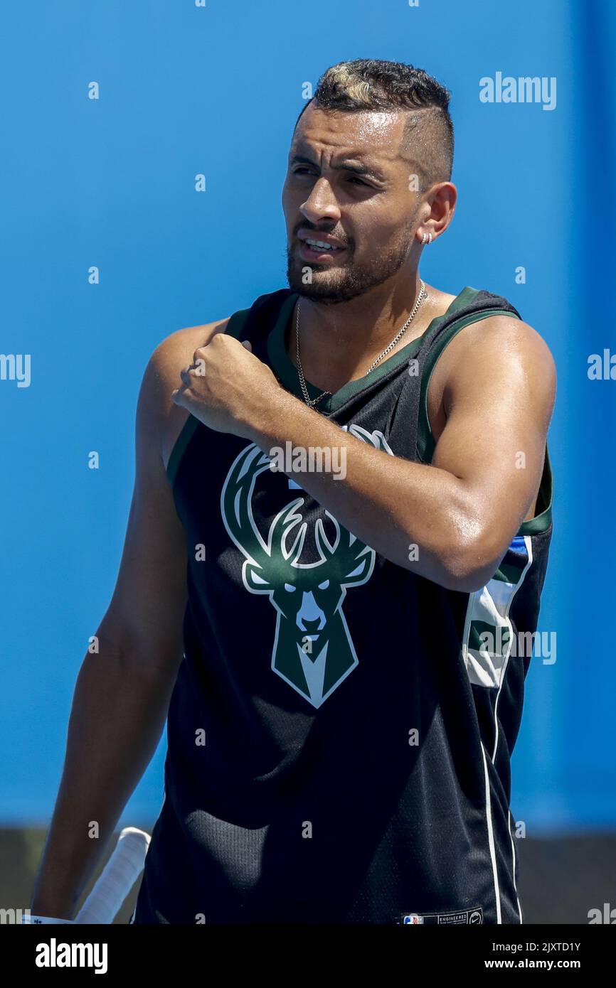 Nick Krygios is seen practicing ahead of the Brisbane International at ...