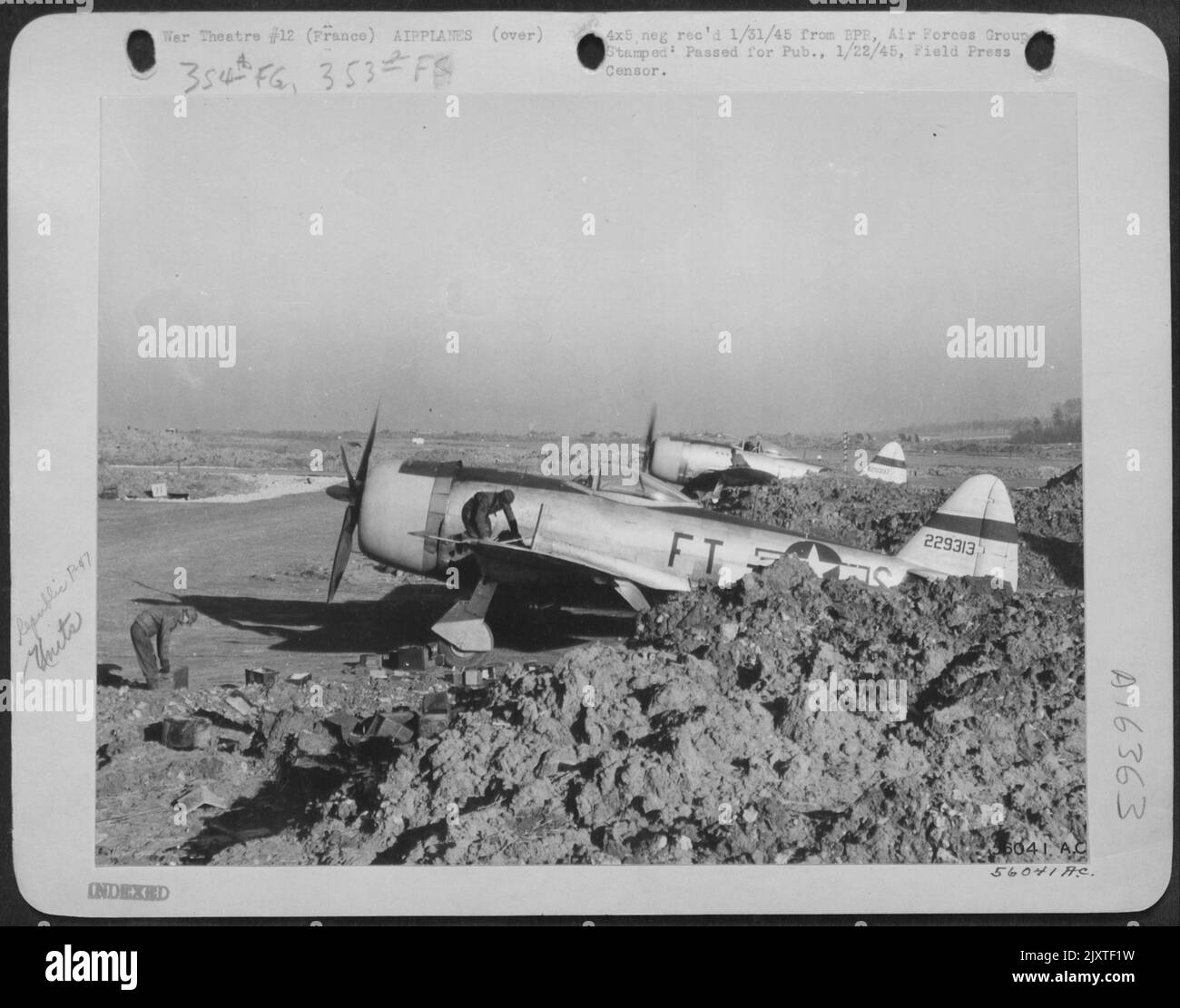 Republic P-47 Thunderbolts of the 354th fighter-bomber group dispersed ...