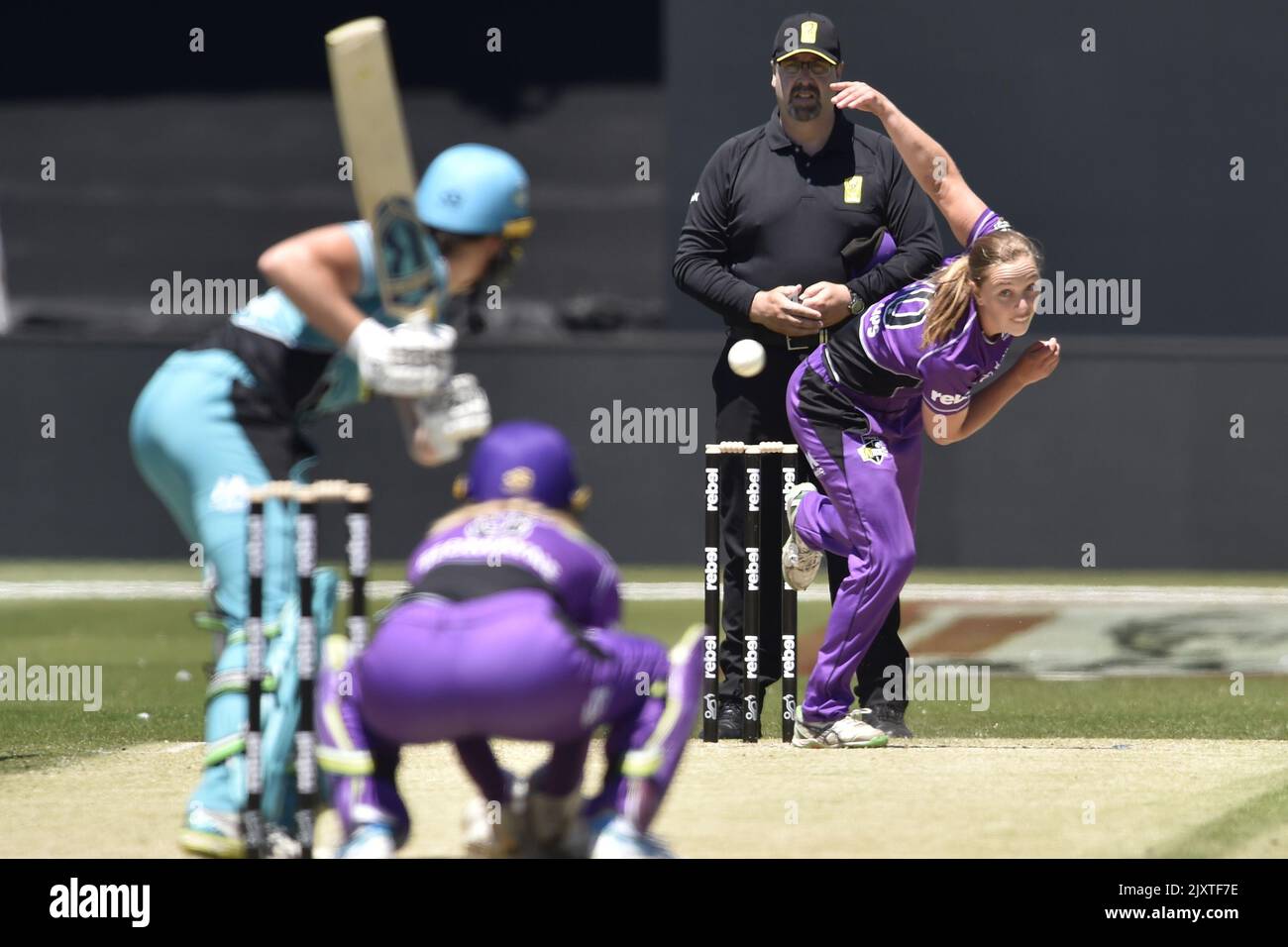 Meg Phillips bowling during the Women's Big Bash League (WBBL) match ...