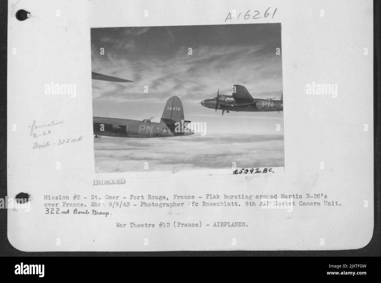 Mission #2-St. Omer-ofrt Rouge, France-Flak bursting around B-26's ...
