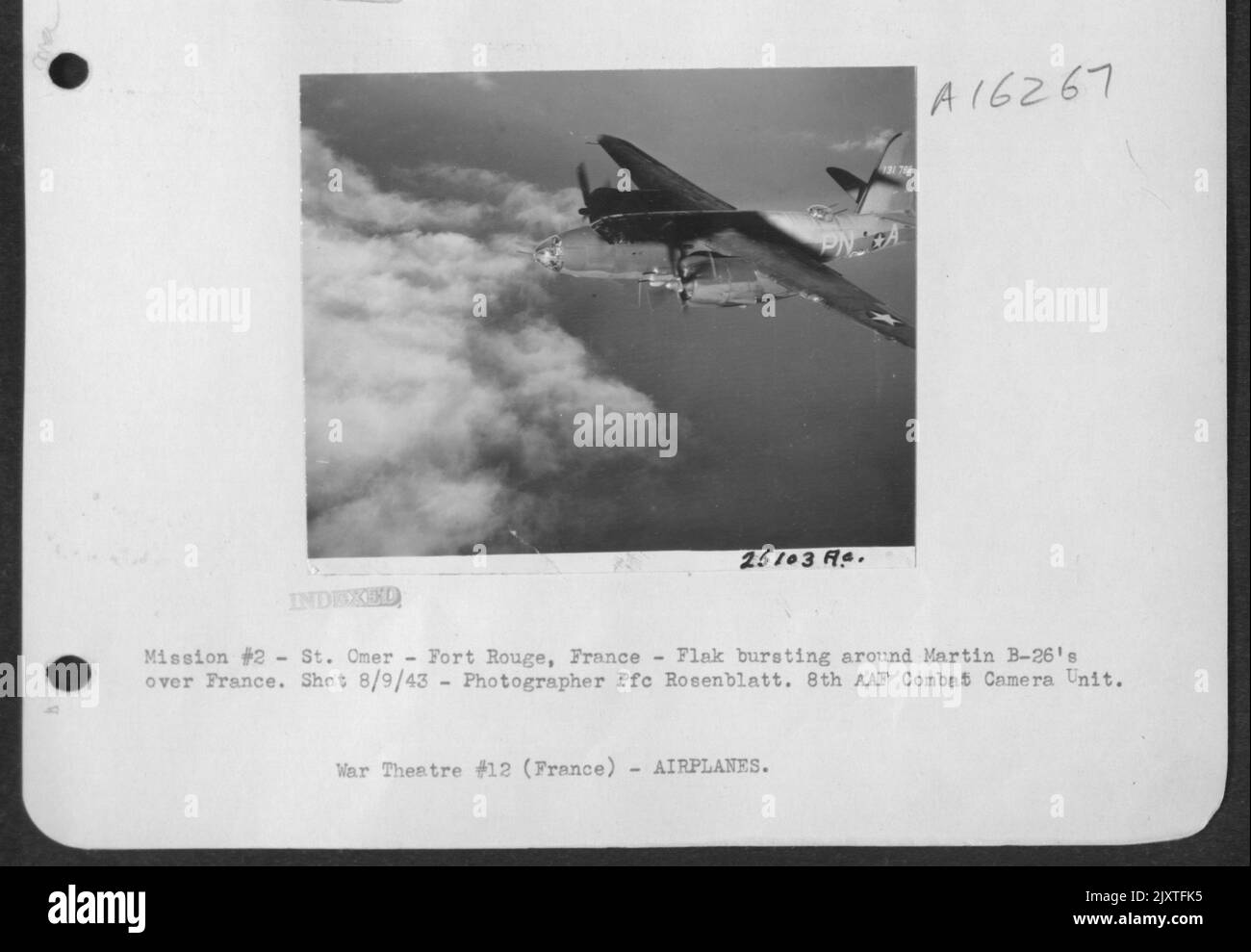 Mission #2-St. Omer-ofrt Rouge, France-Flak bursting around B-26's ...