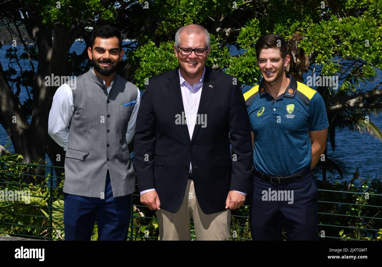 India's cricket captain Virat Kohli, Prime Minister Scott Morrison and ...