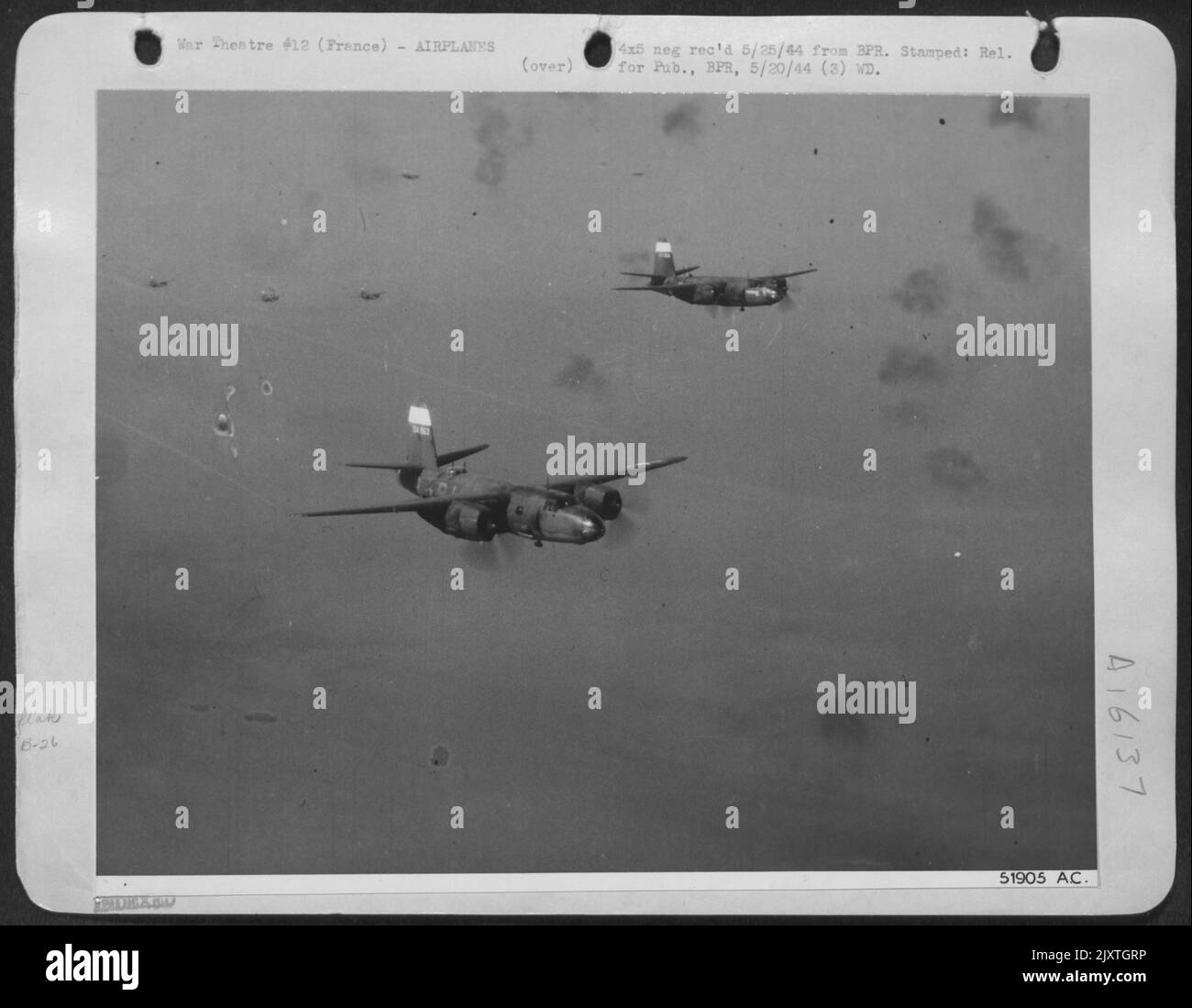 Martin B-26 Marauders of the 9th Air force ride through a heavy barrage ...