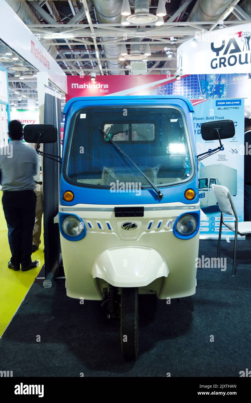 GREATER NOIDA, INDIA - SEPTEMBER 7, 2022: Mahindra Treo electric auto e ...