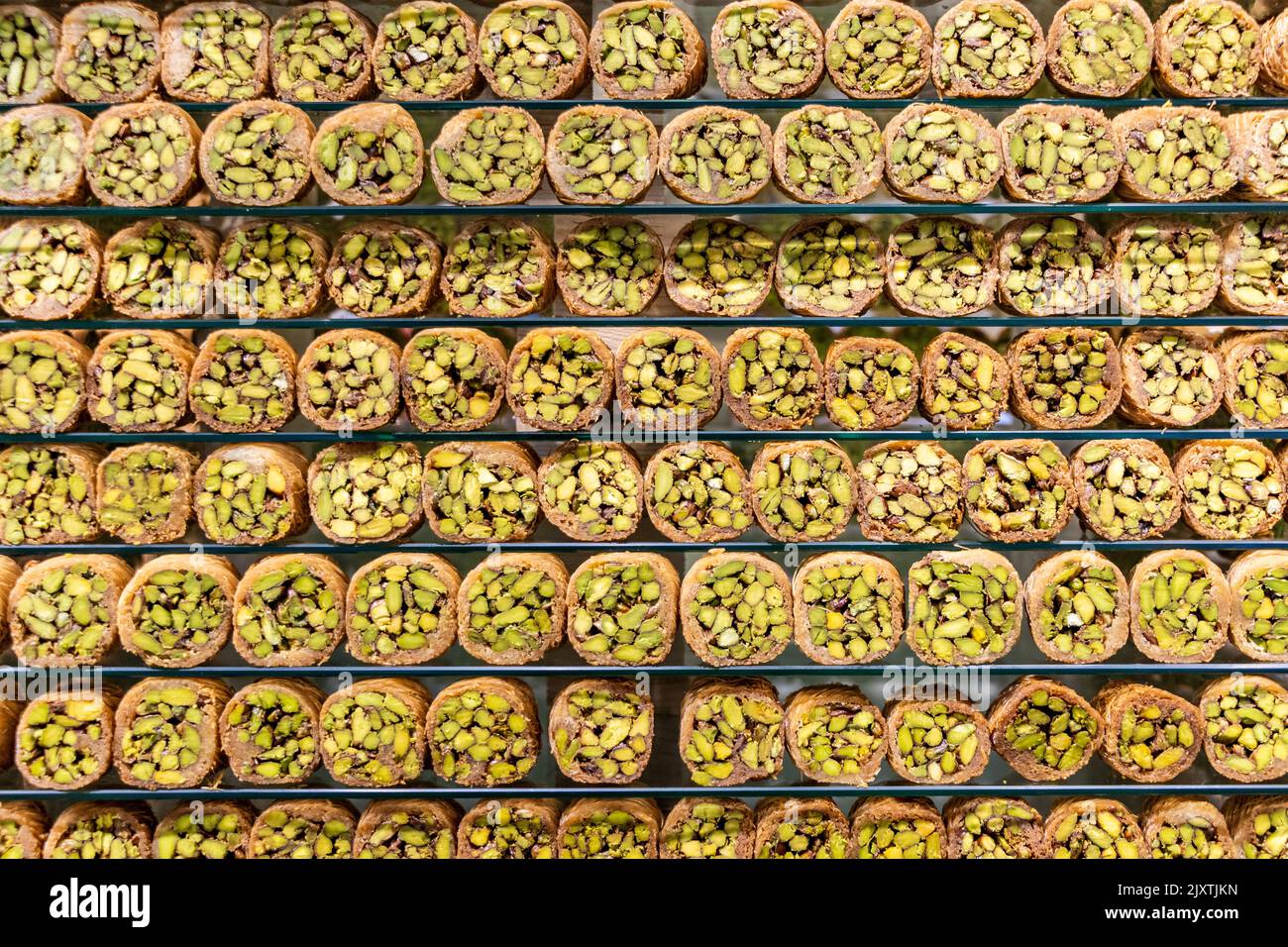 Various Turkish and middle eastern sweets in the dessert shop Stock ...