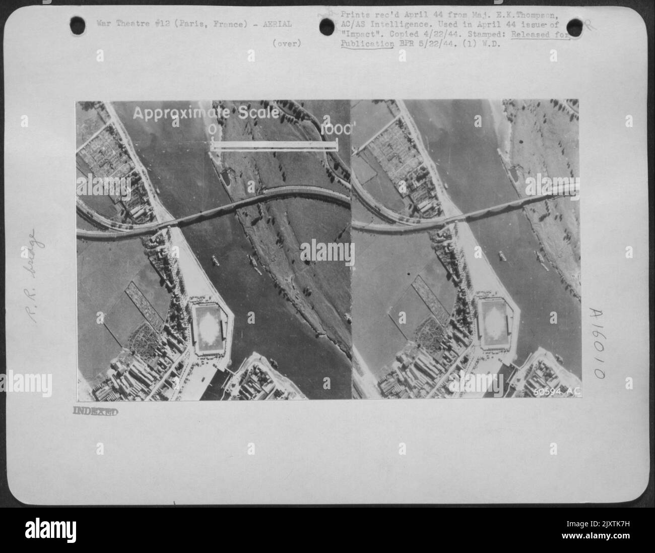 Segmental Arch RR bridge outside of Paris, France is built of masonry ...