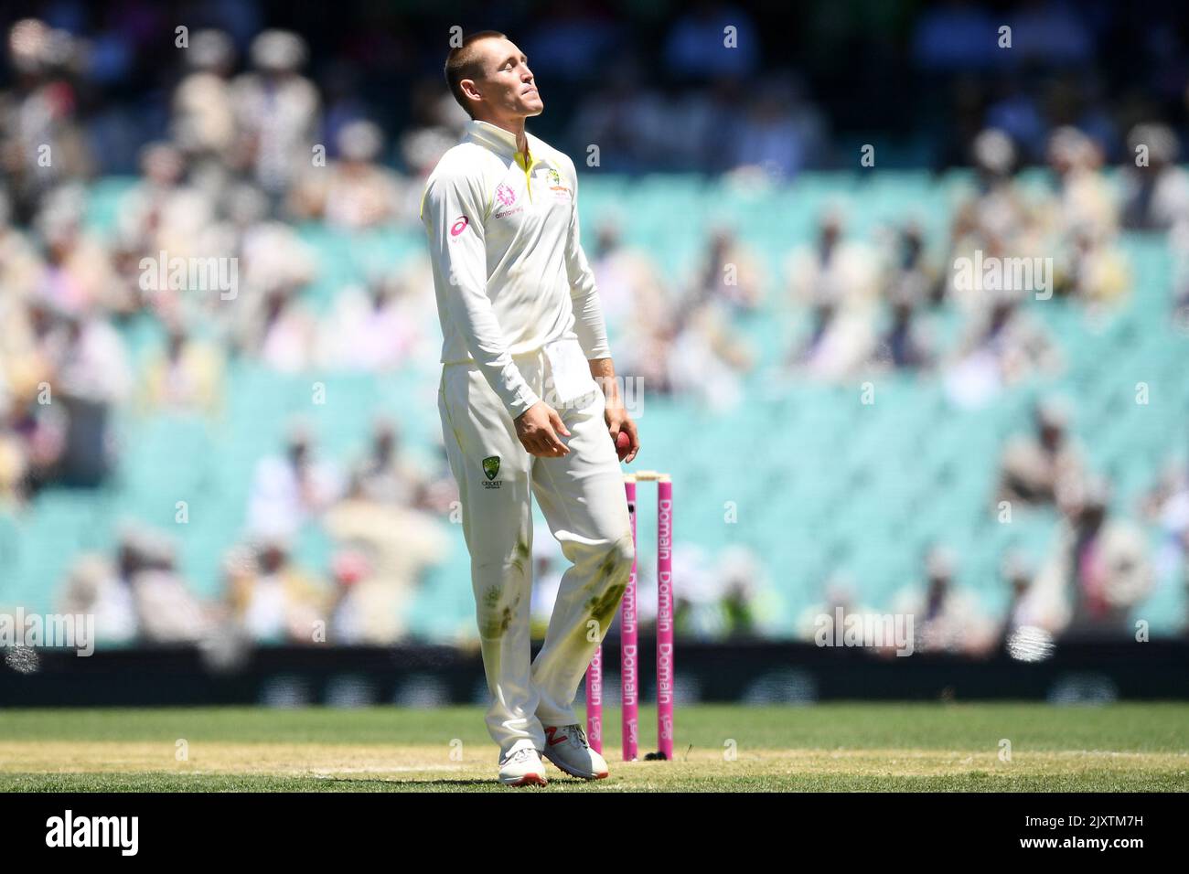 Marnus Labuschagne of Australia reacts after missed catch opportunity ...