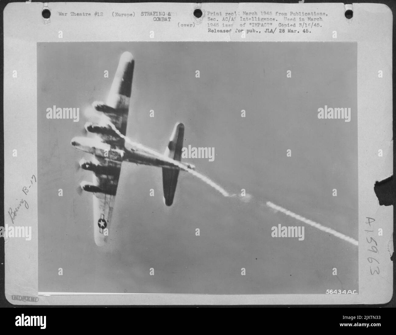 EUROPE--Nazi AA rocket zooms between Boeing B-17 Nacelles Stock Photo ...