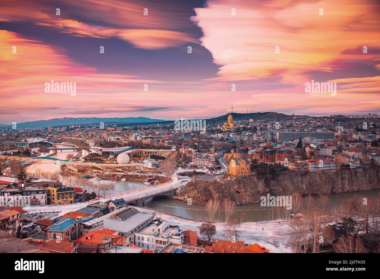 Tbilisi, Georgia. Amazing Dream Clouds Trails In Sky. Georgian Capital ...