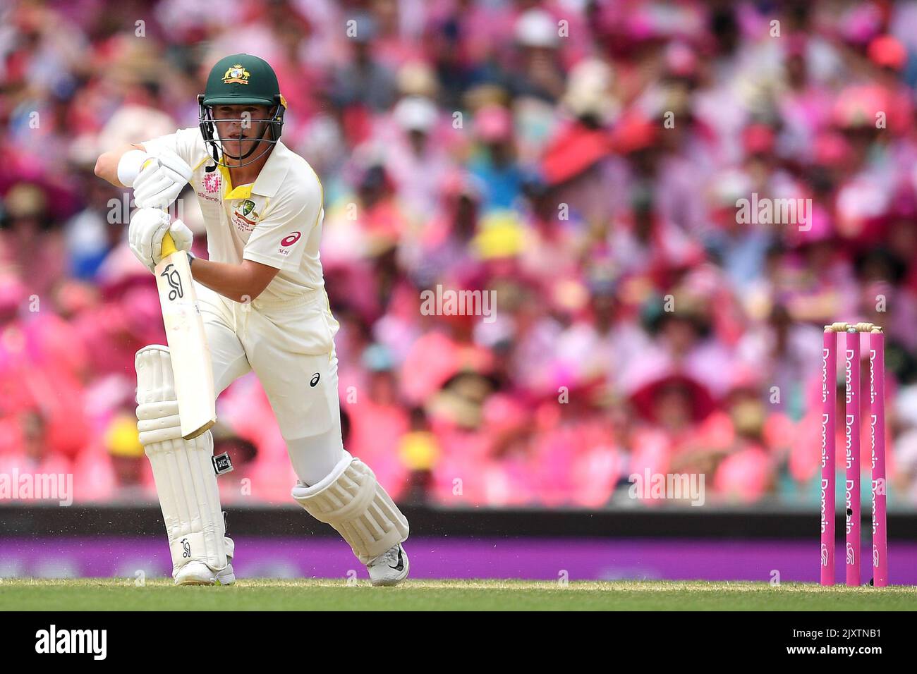 Marcus Harris of Australia plays a shot on day three of the Fourth Test ...