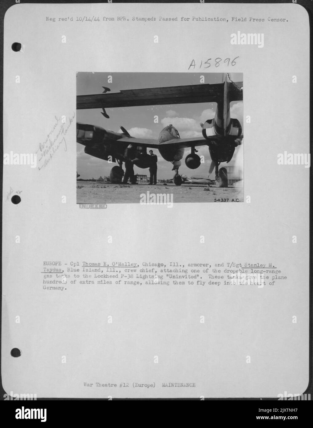 EUROPE-Cpl. Thomas E. O'Malley, Chicago, Ill., armorer, and T/Sgt ...