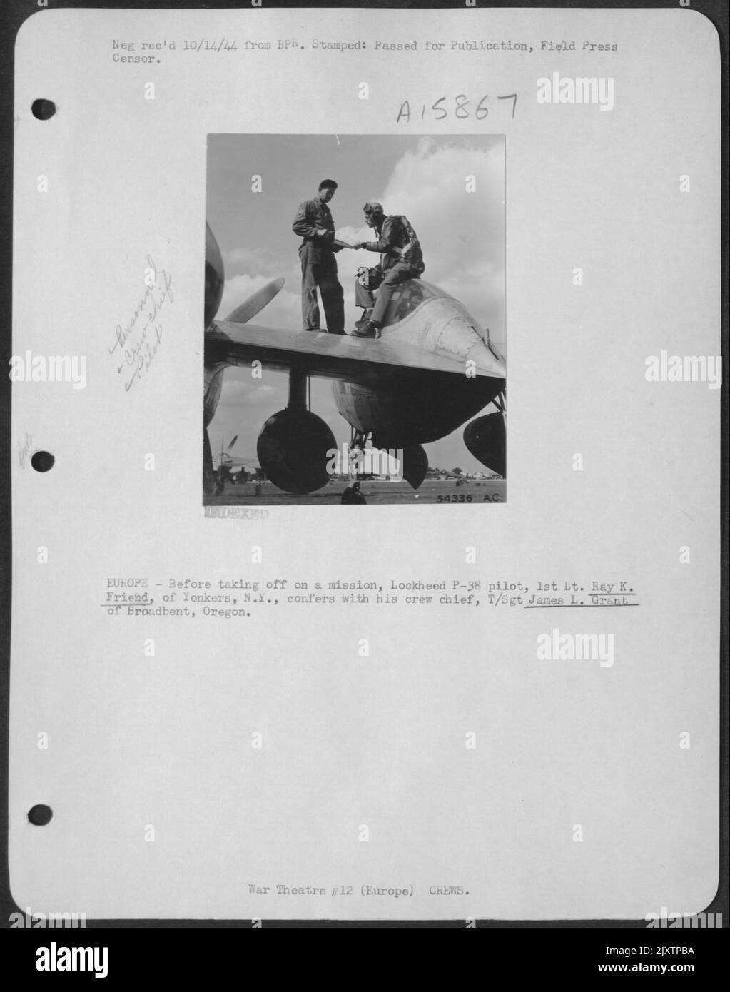 EUROPE-before taking off on a mission, Lockheed P-38 pilot, 1st Lt. Ray ...