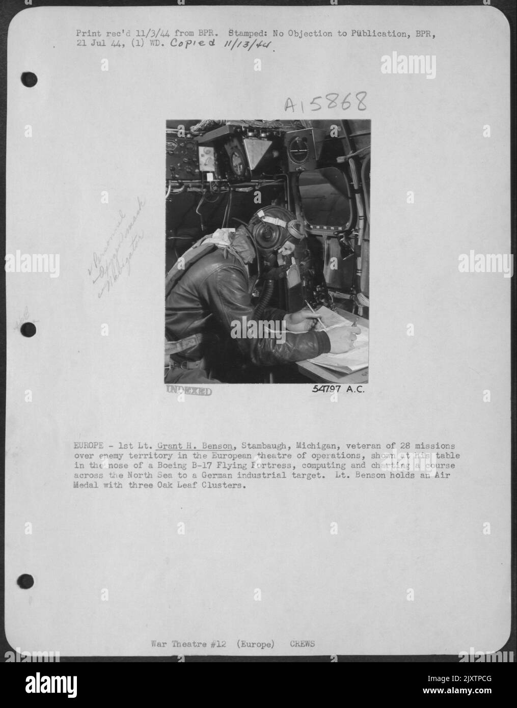 EUROPE-1st Lt. Grant H. Benson, Stambaugh, Michigan, veteran of 28 ...