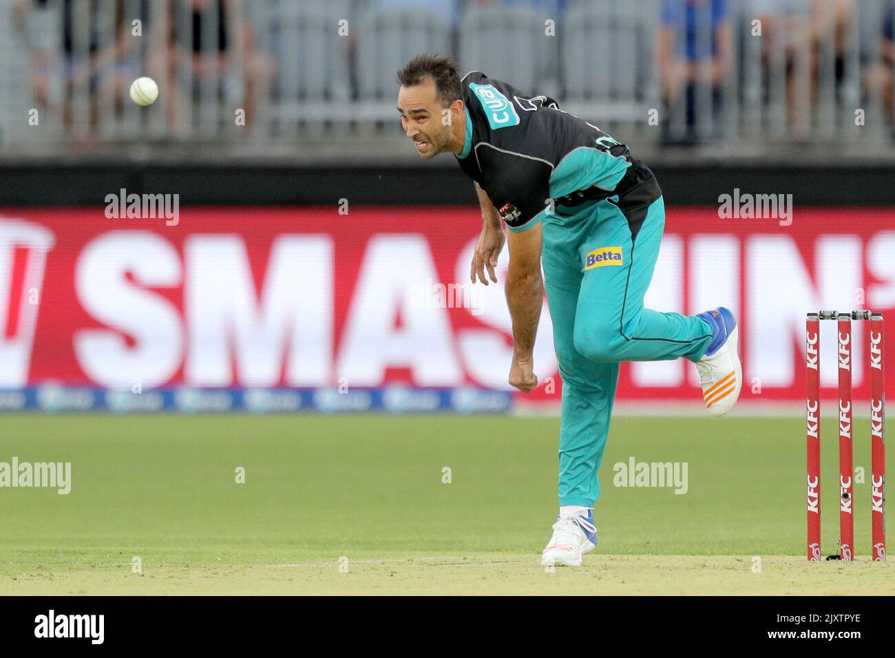 Josh Lalor of the Heat bowls during the Big Bash League (BBL) match ...