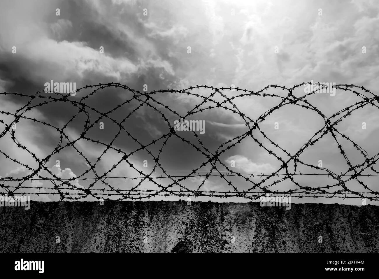 Wire security fence and gate Black and White Stock Photos & Images - Alamy