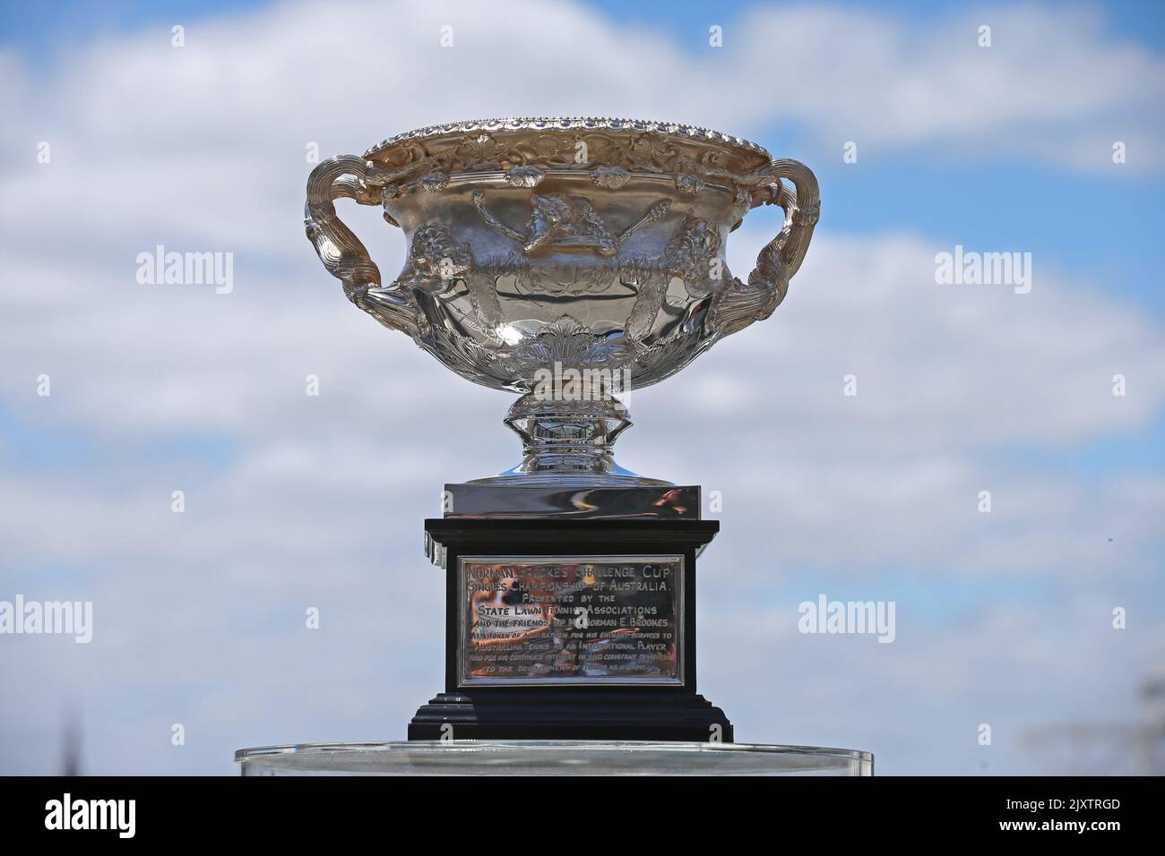 The Australian Open Men's trophy is seen on display in the Australian ...