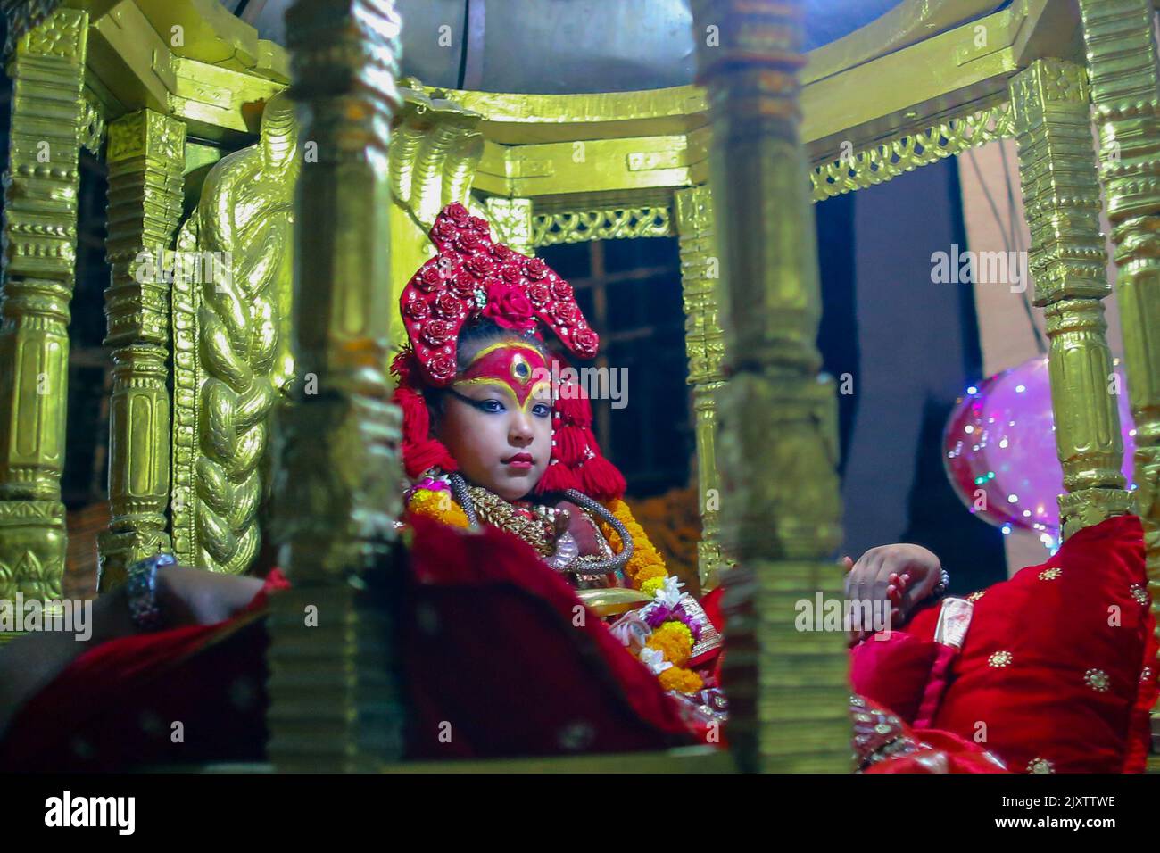 On Sep.7,2022 in Kathmandu, Nepal. Living goddess kumari is pictured in ...