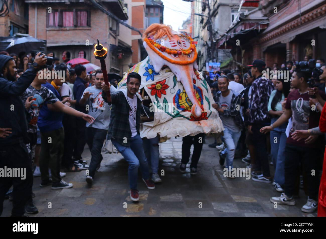 On Sep.7,2022 in Kathmandu, Nepal.White elephant, the ride of Lord ...