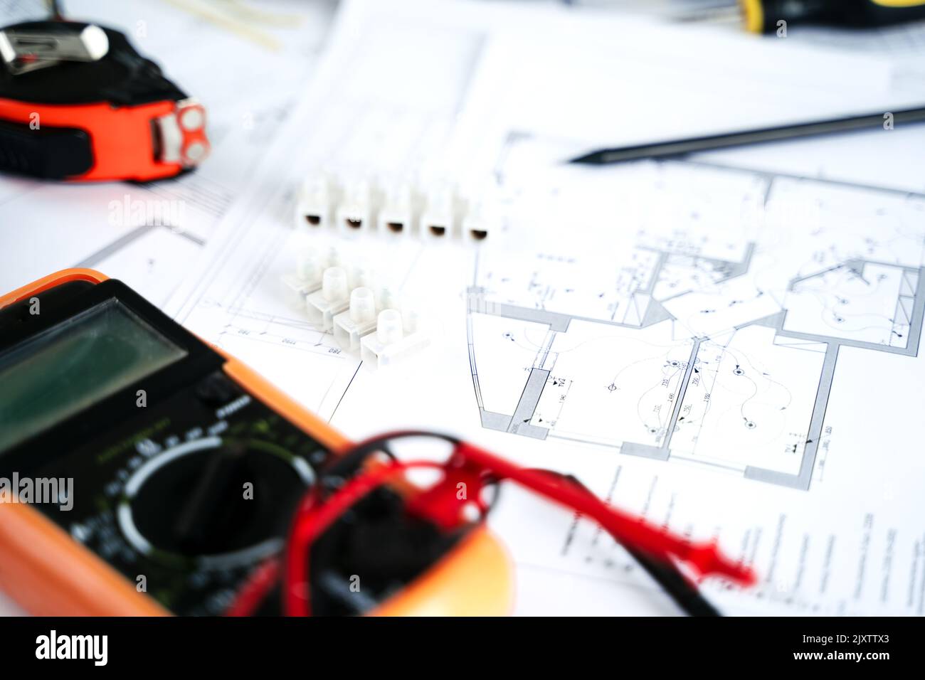 Making repairs,planning electricity project in house.Drawings,diagrams ...