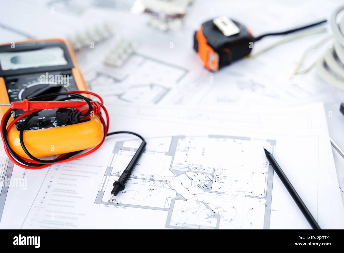 Making repairs,planning electricity project in house.Drawings,diagrams ...