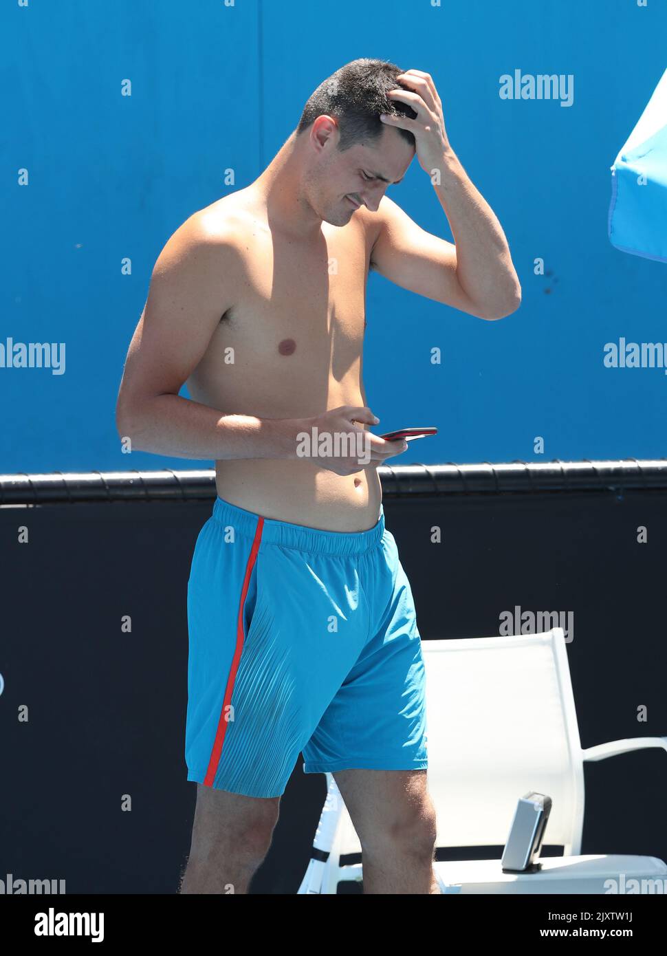 Bernard Tomic is seen during a training session for the Australian Open ...