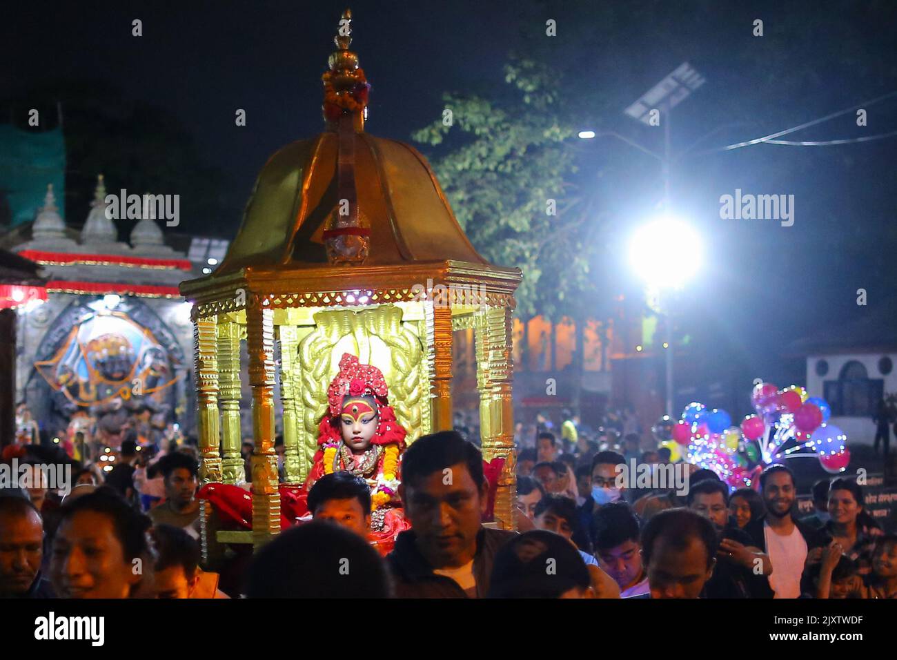 On Sep.7,2022 in Kathmandu, Nepal. Living goddess kumari is pictured in ...