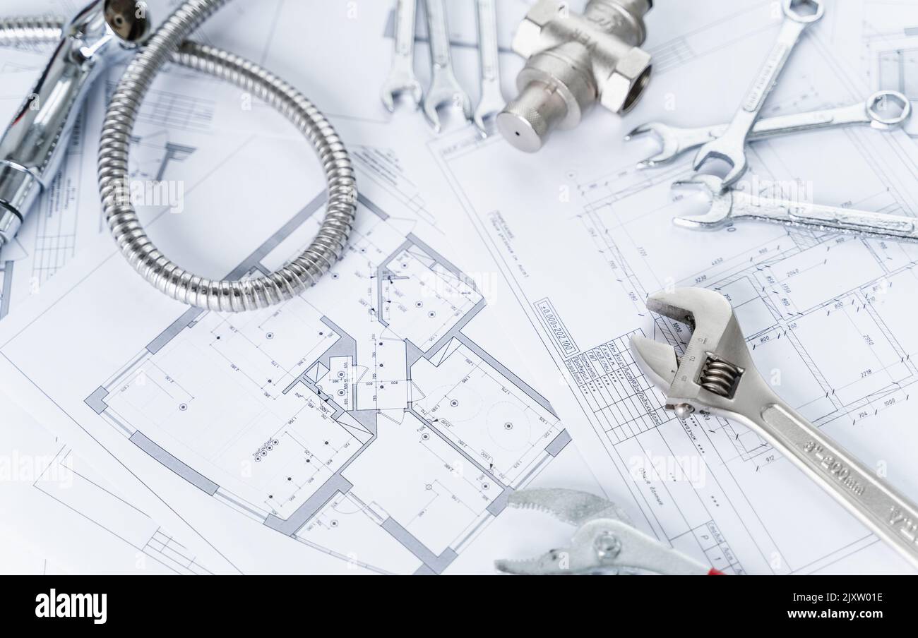 Plumbing project in house.Drawing,diagrams,plan of water supply of ...