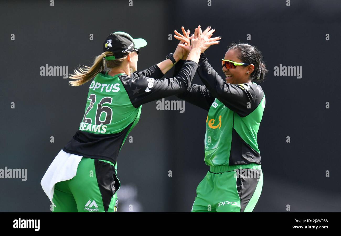 Kristen Beams (left) and Alana King (right) of the Stars celebrate the ...