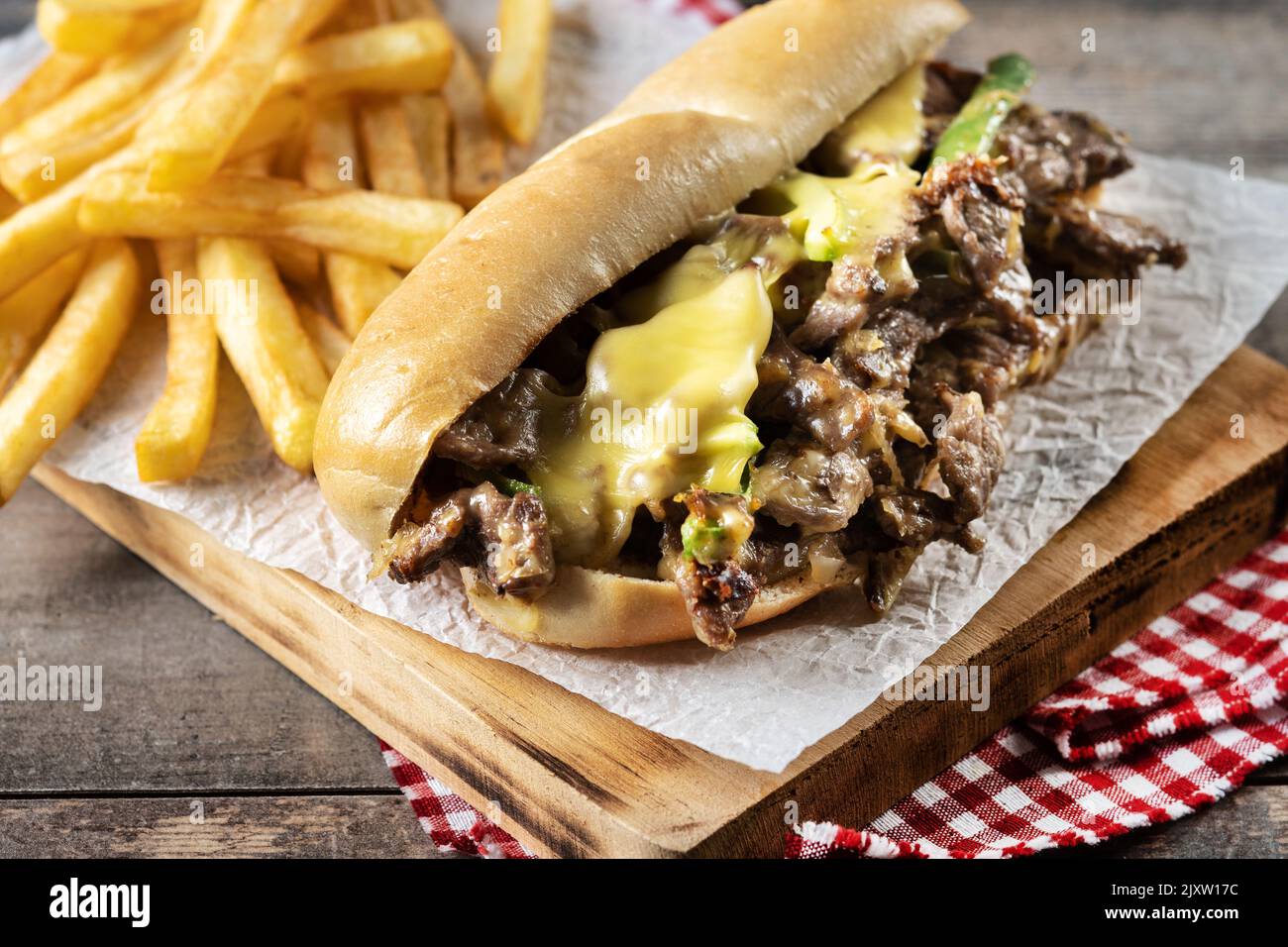 Philly cheesesteak sandwich with beef, cheese,green pepers and ...