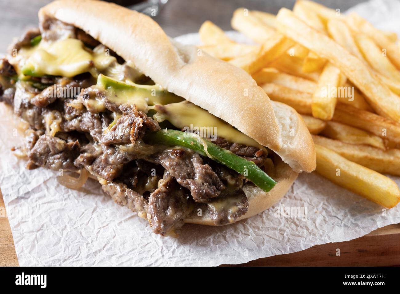Philly cheesesteak sandwich with beef, cheese,green pepers and ...