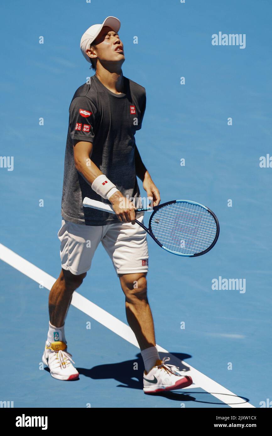 Kei Nishikori of Japan in action during a training session at the ...
