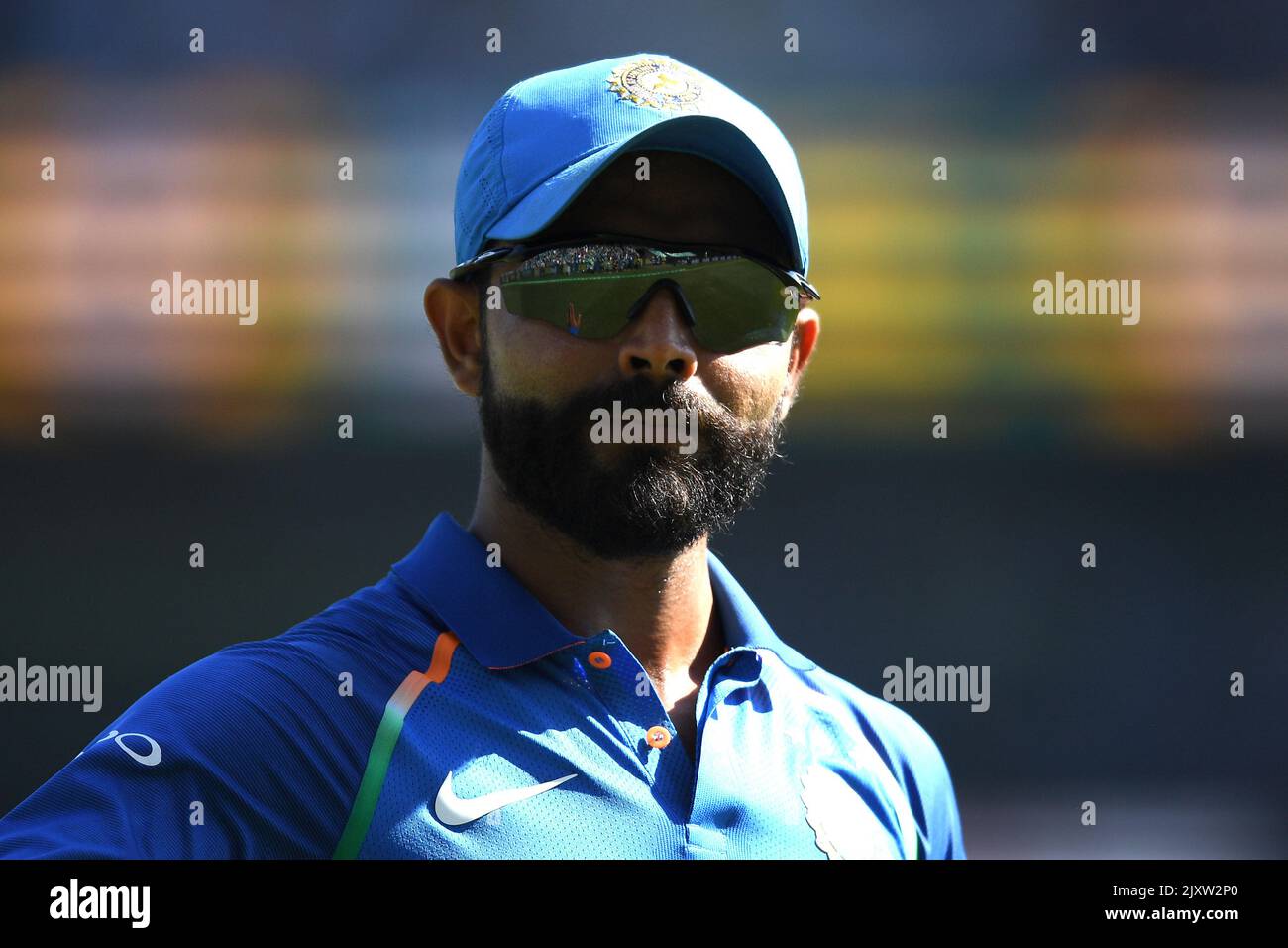 Ravindra Jadeja of India looks on from the field during the first One ...