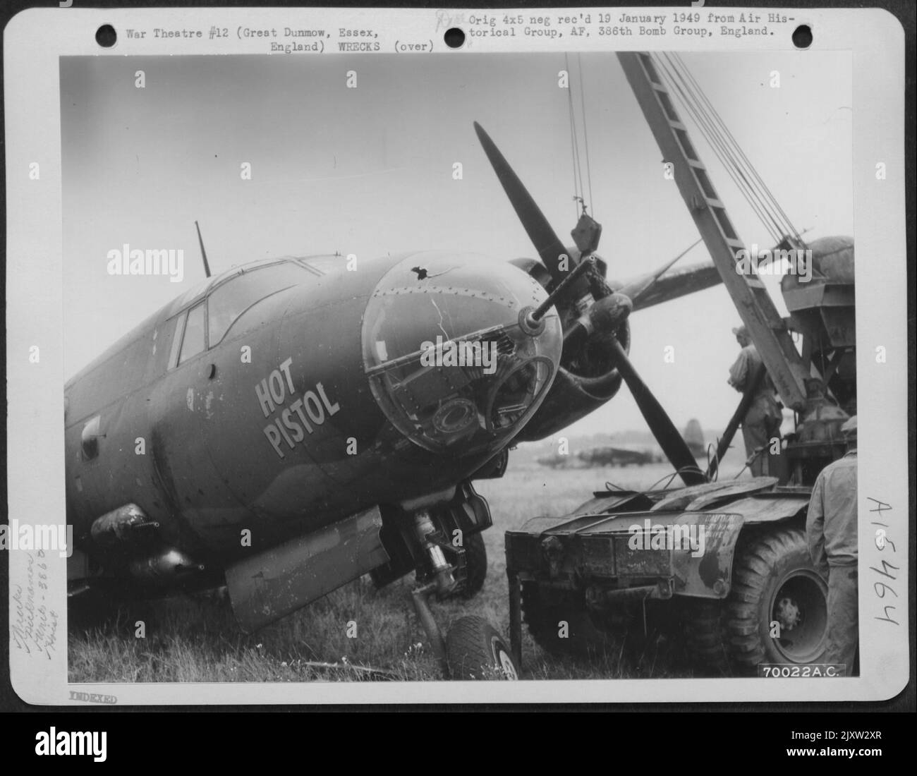 A Hoist Is Hooked To The Martin B-26 'Hot Pistol' Of The 386Th Bomb ...