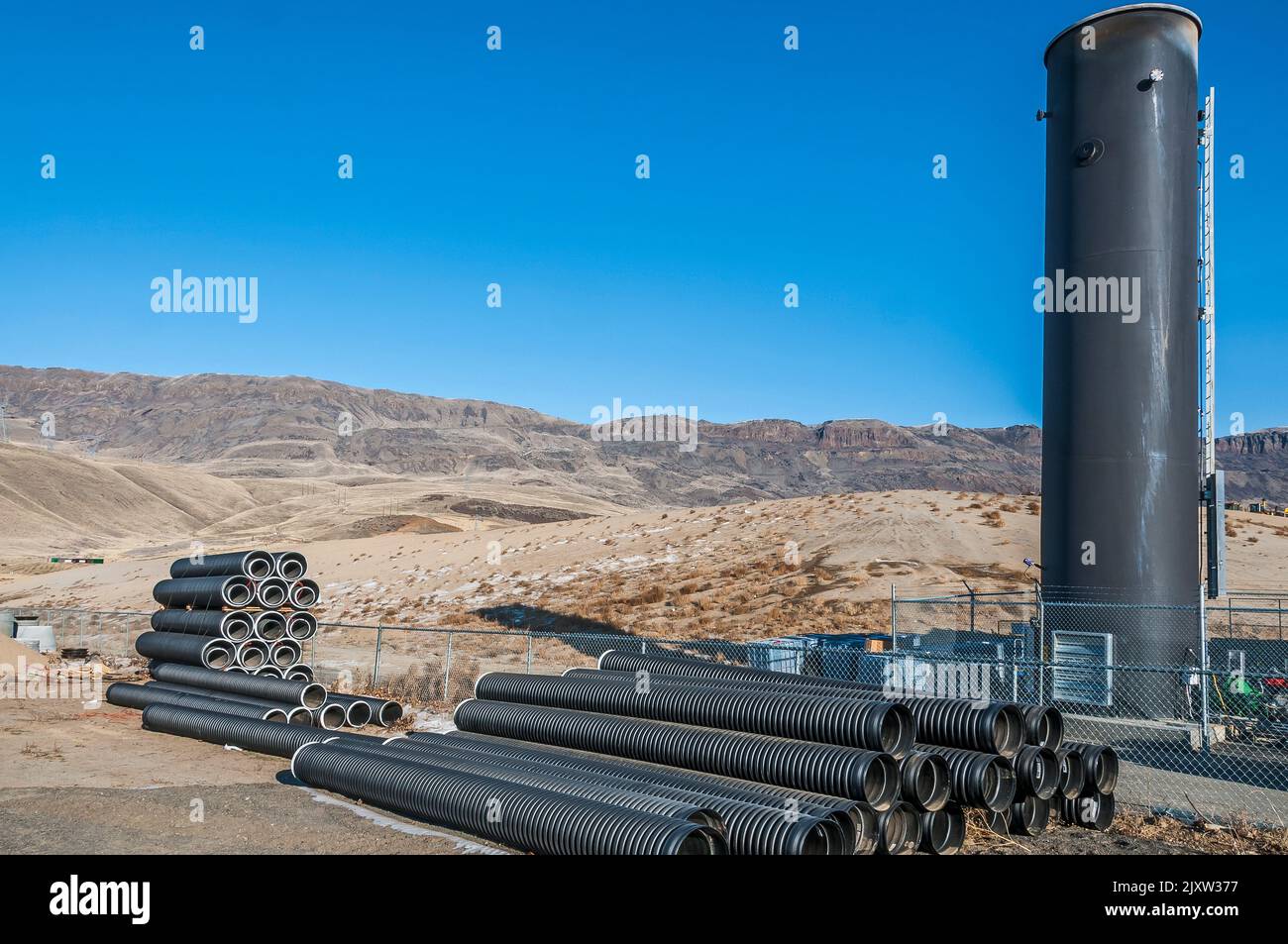 Part of a processing station at an active solid waste landfill or dump ...