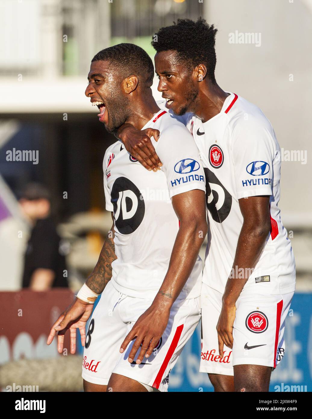 Roly Bonevacia of the Wanderers celebrates a goal during the Round 13 A ...