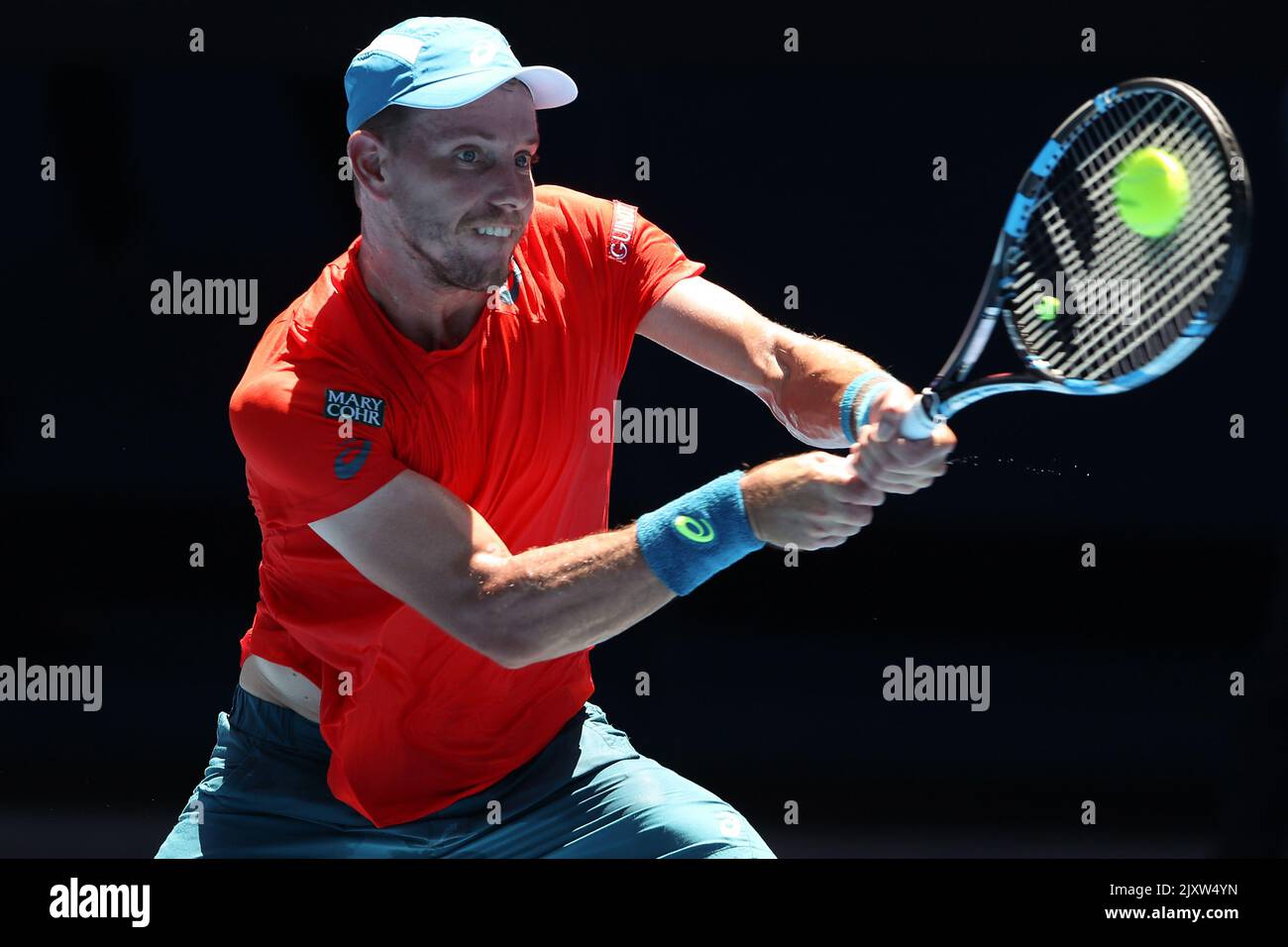 James Duckworth of Australia in action against Rafael Nadal of Spain ...