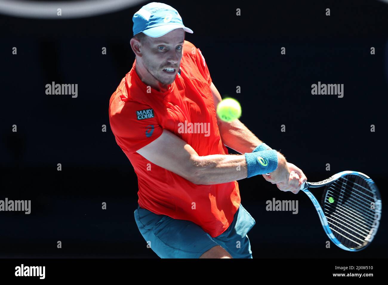 James Duckworth of Australia in action against Rafael Nadal of Spain ...
