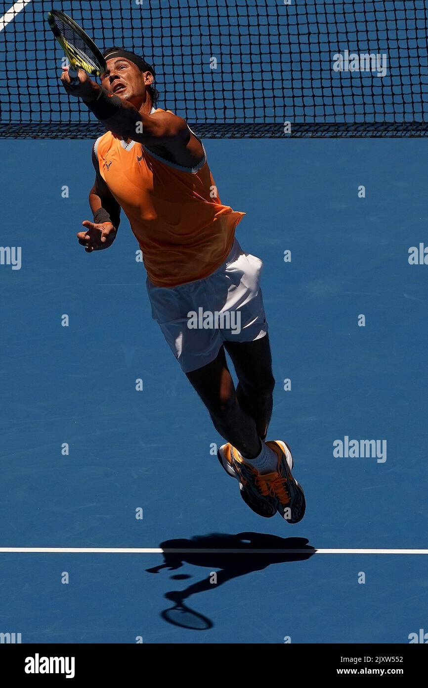 Rafael Nadal of Spain in action against James Duckworth of Australia ...