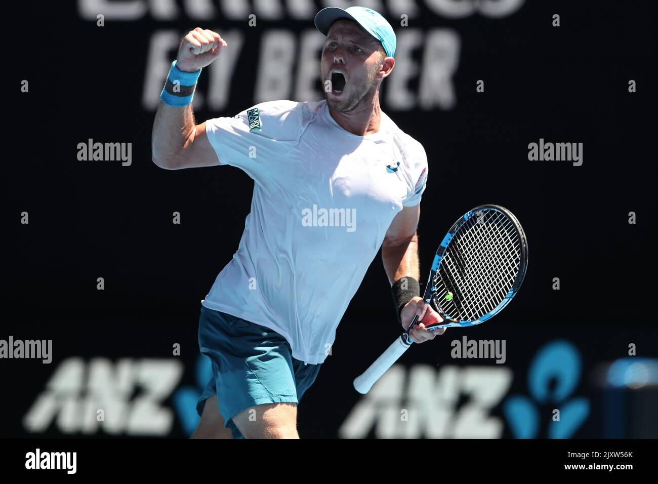 James Duckworth of Australia in action against Rafael Nadal of Spain ...