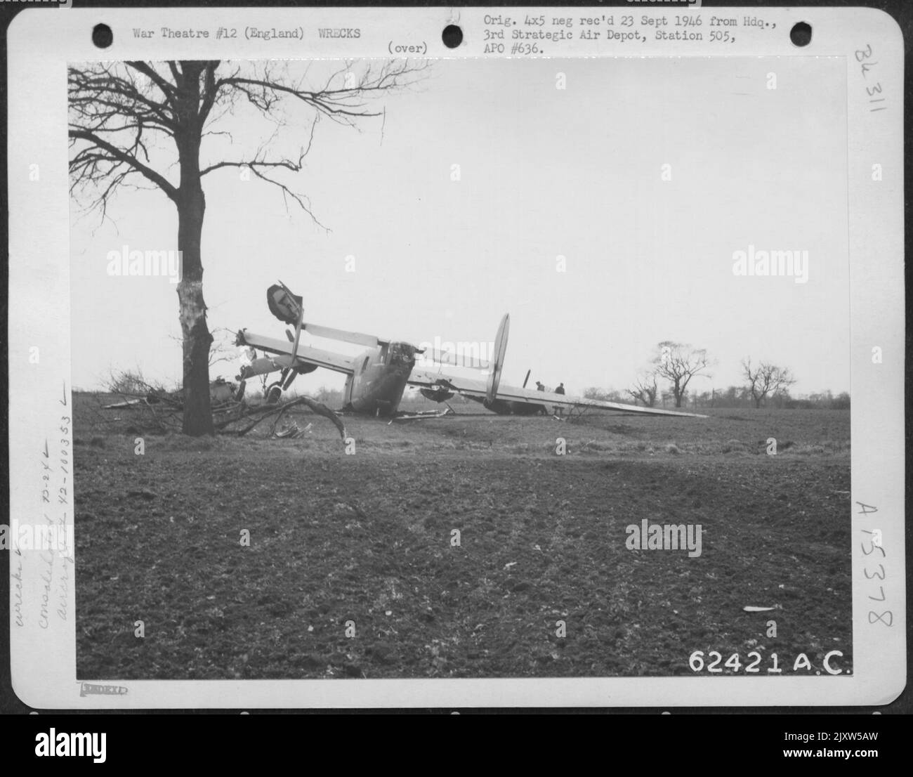 Rear View Of Consolidated B-24J Shown Damage To Plane After Crash ...