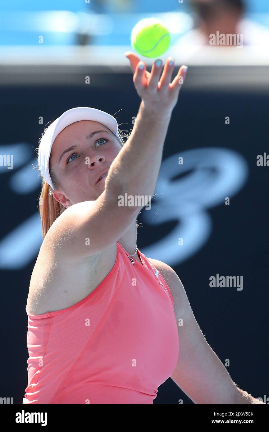 Ellen Perez of Australia in action against Yafan Wang of China during ...