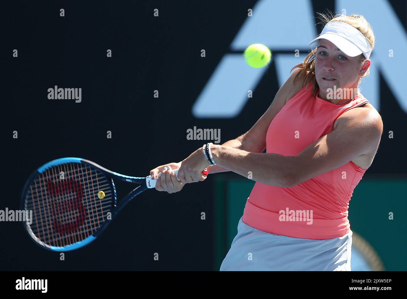 Ellen Perez of Australia in action against Yafan Wang of China during ...