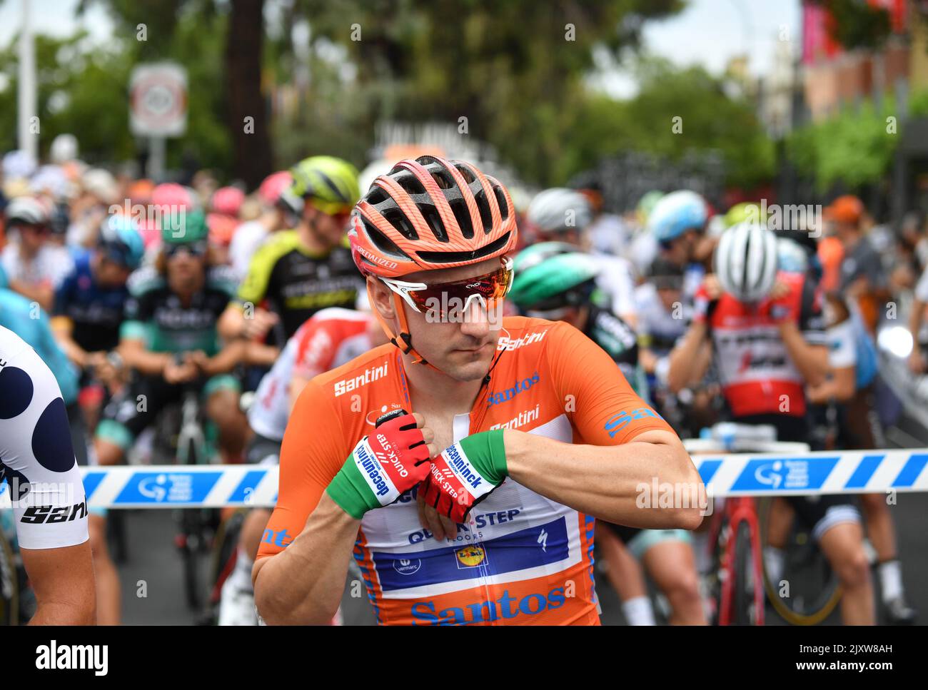 Italian rider Elia Viviani is seen at the start of stage two of the ...