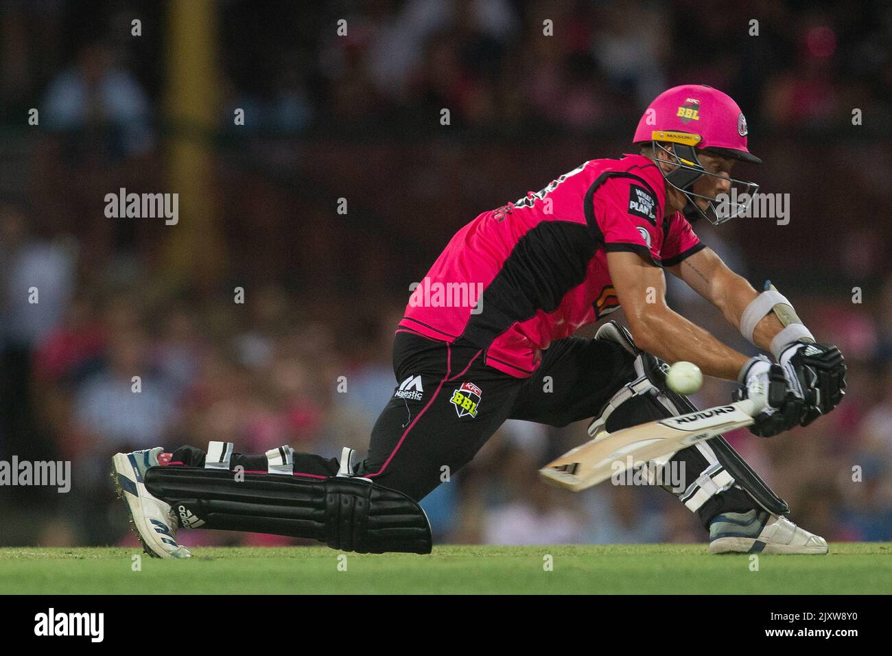 Sixers Tom Curran reverse sweeps Renegades Mohammad Nabi during the Big ...