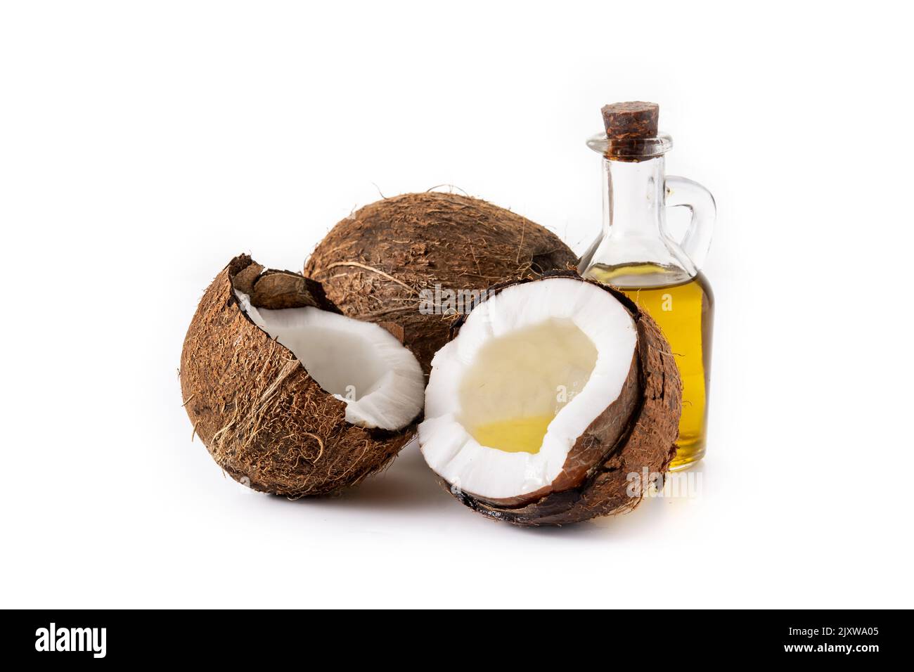 Coconut oil and bottle oil isolated on white background Stock Photo - Alamy