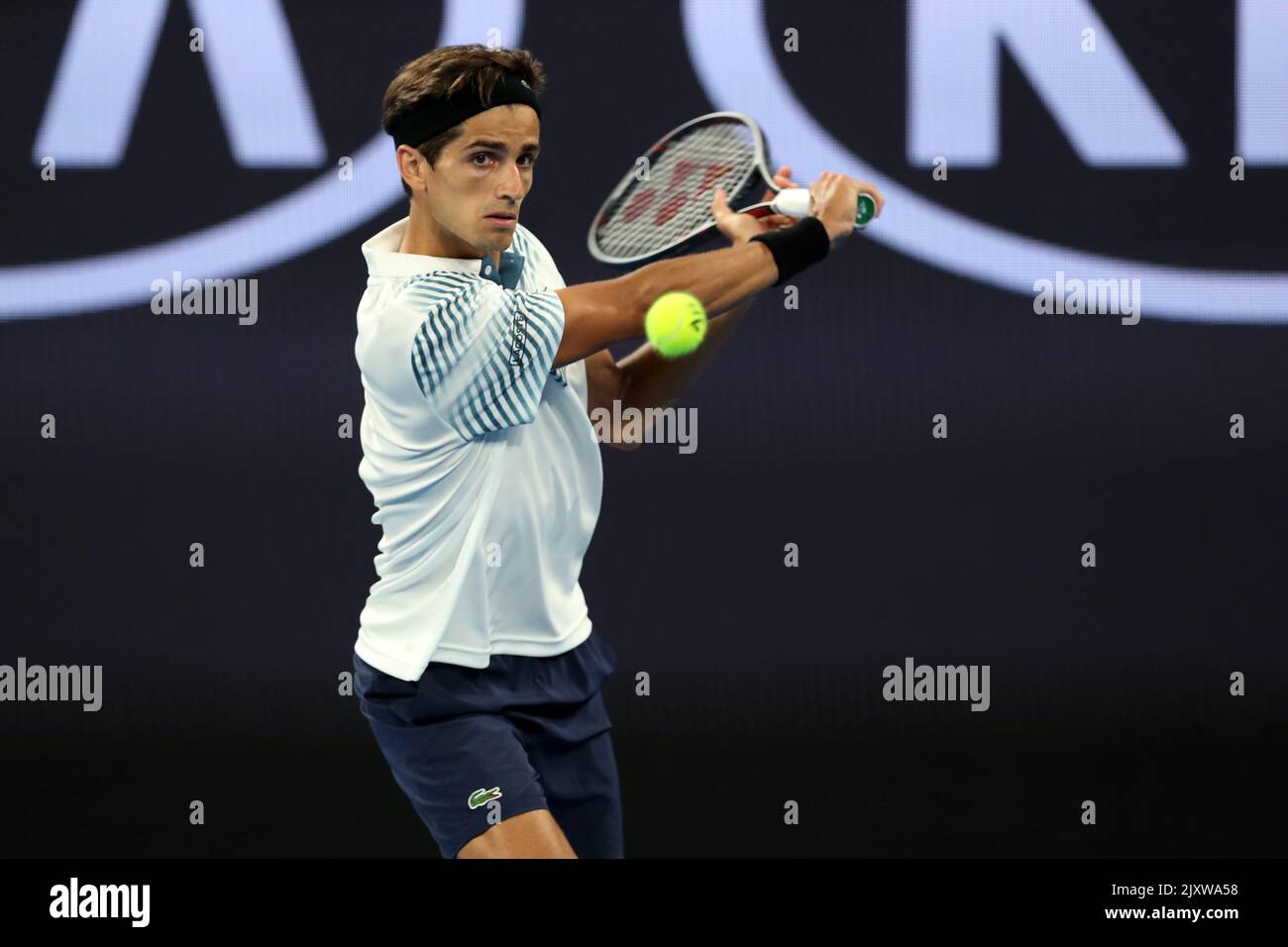 Pierre-Hugues Herbert of France in action against Hyeon Chung of Korea ...