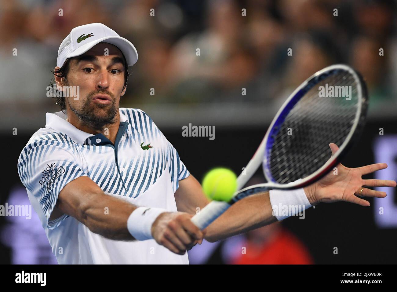 Jeremy Chardy of France in action against Alexander Zverev of Germany ...