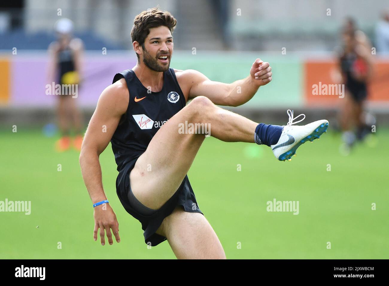 Alex Fasolo kicks the ball during the Carlton Football Club's team ...