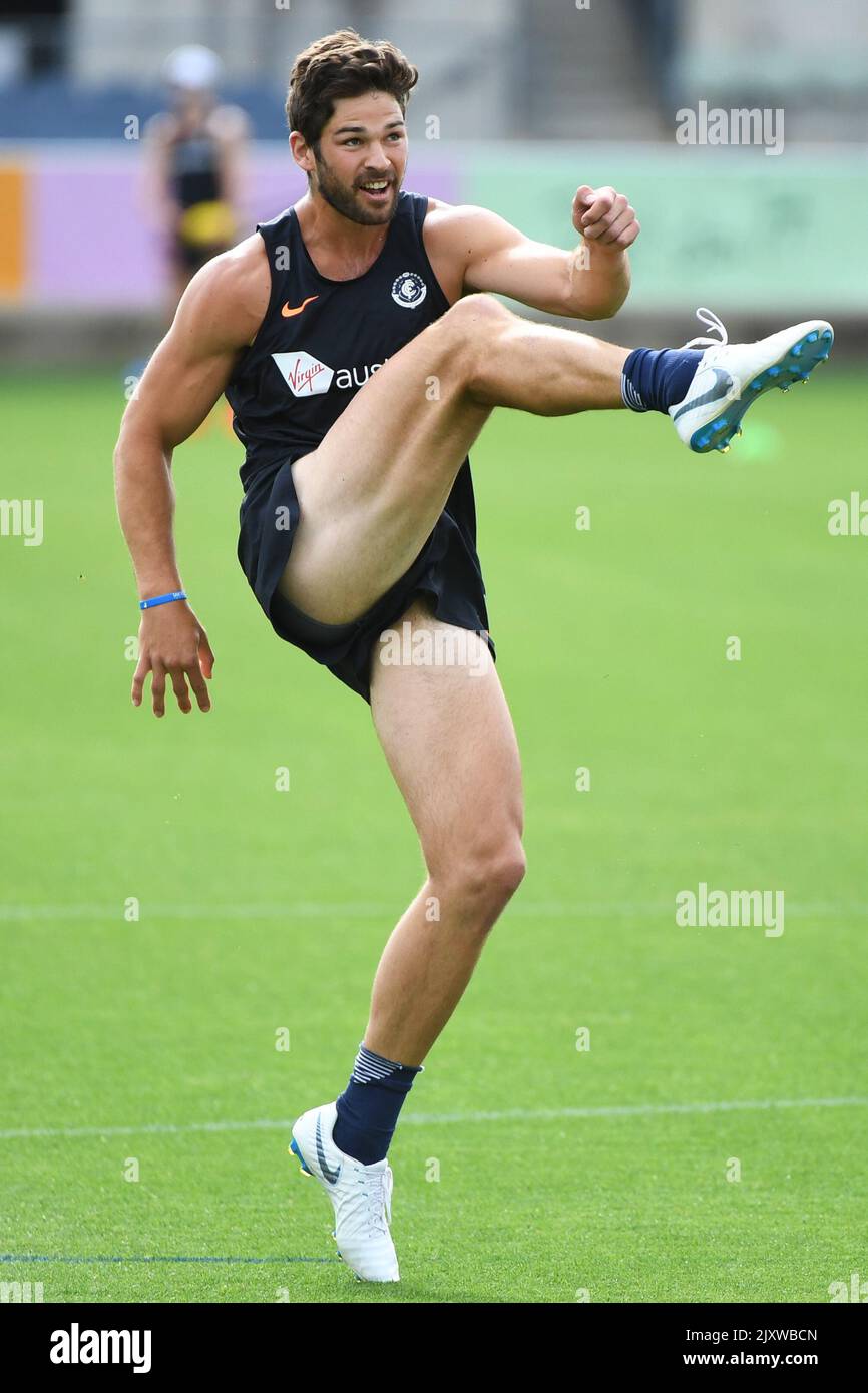 Alex Fasolo kicks the ball during the Carlton Football Club's team ...